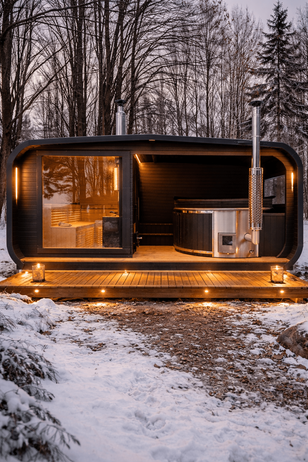 Gartensauna mit Hot Tub – Luxe Spa XL 500x245 – PALAZZINA WELLNESS